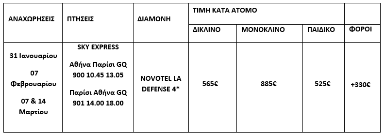 ΠΑΡΙΣΙ - ΧΕΙΜΩΝΑΣ & ΑΝΟΙΞΗ - 4 ΗΜΕΡΕΣ